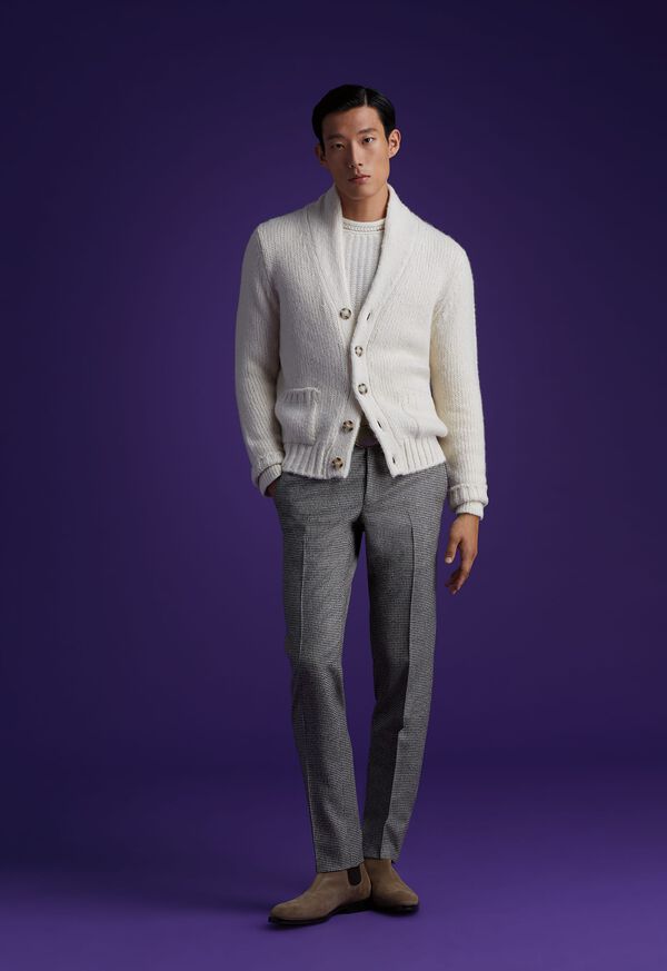 Layered Cream Sweaters with Houndstooth Trouser Look