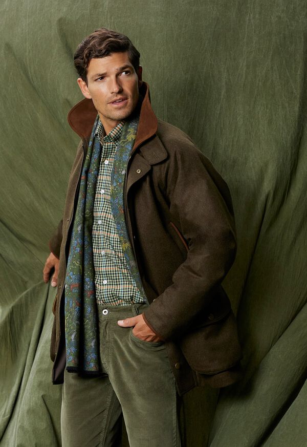 Wool Loden Field Coat with Contrast Interior